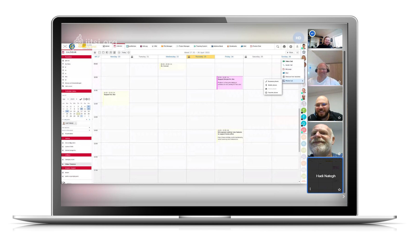 Organise and start video conferences with EGroupware