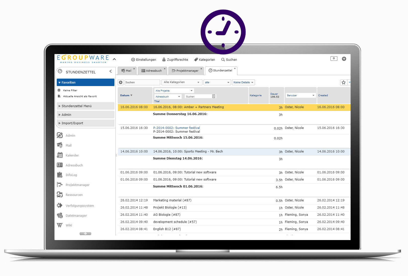 The timesheet module - digital time recording with EGroupware