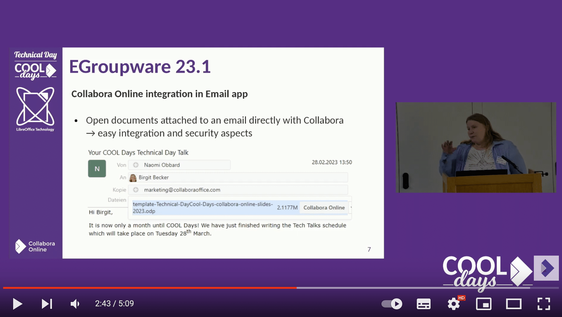 EGroupware plus Collabora Online – Video of Cool Days 2023 now online